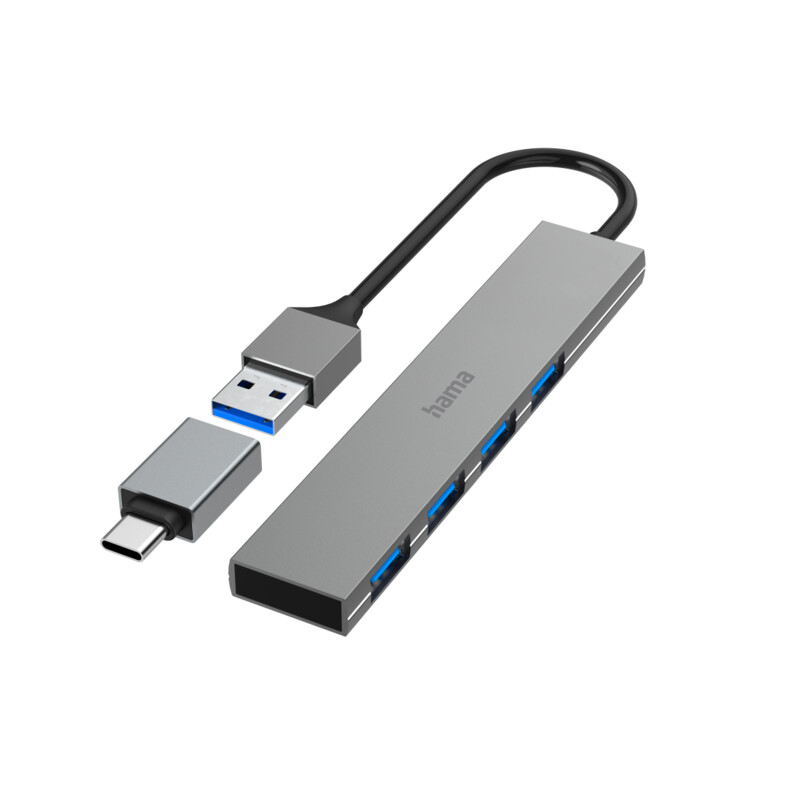 Hama USB-Hub 4 Ports USB-A/USB-C mit Adapter | Hartlauer